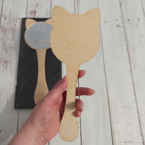 Drewniane lusterko kotek z rączką > Edu Pszczółka